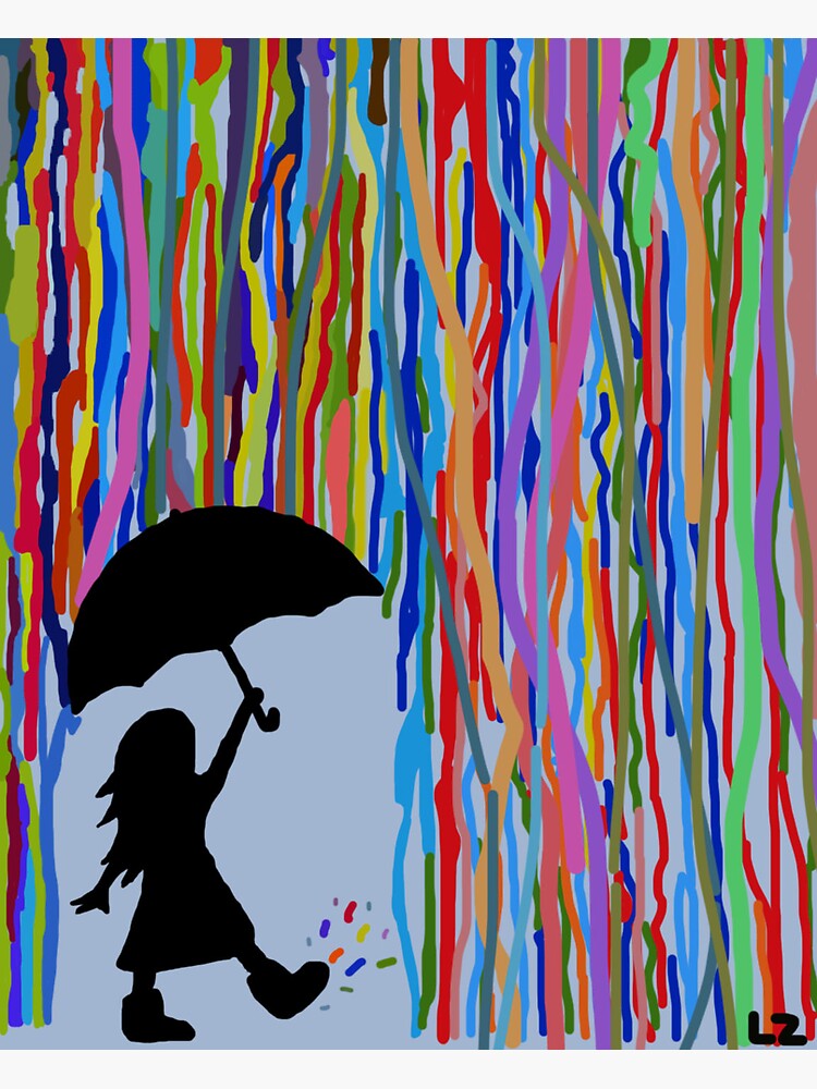 "girl in rainbow rain" Sticker for Sale by lucyzabrosky | Redbubble
