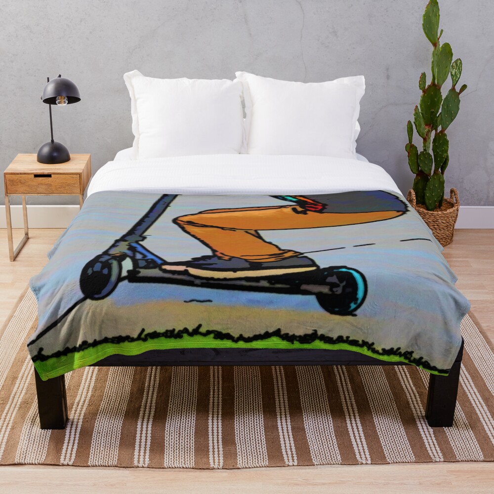 "Scooter Cruiser - Stunt Scooter Trick" Throw Blanket for Sale by ...