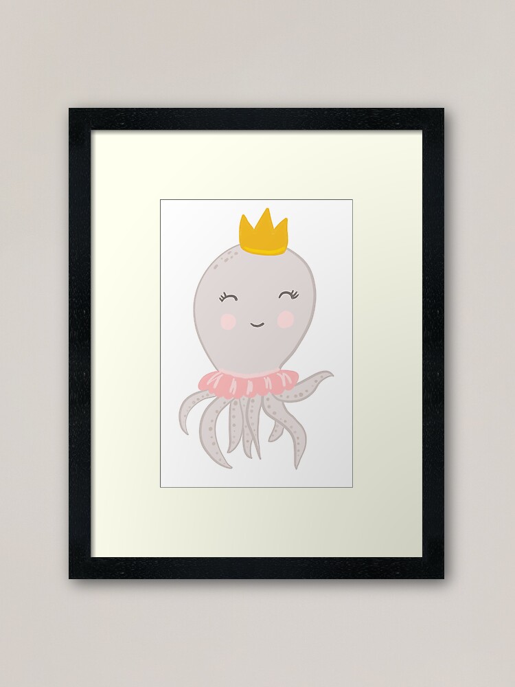 "Adorable octopus princess with crown and tutu" Framed Art Print for ...