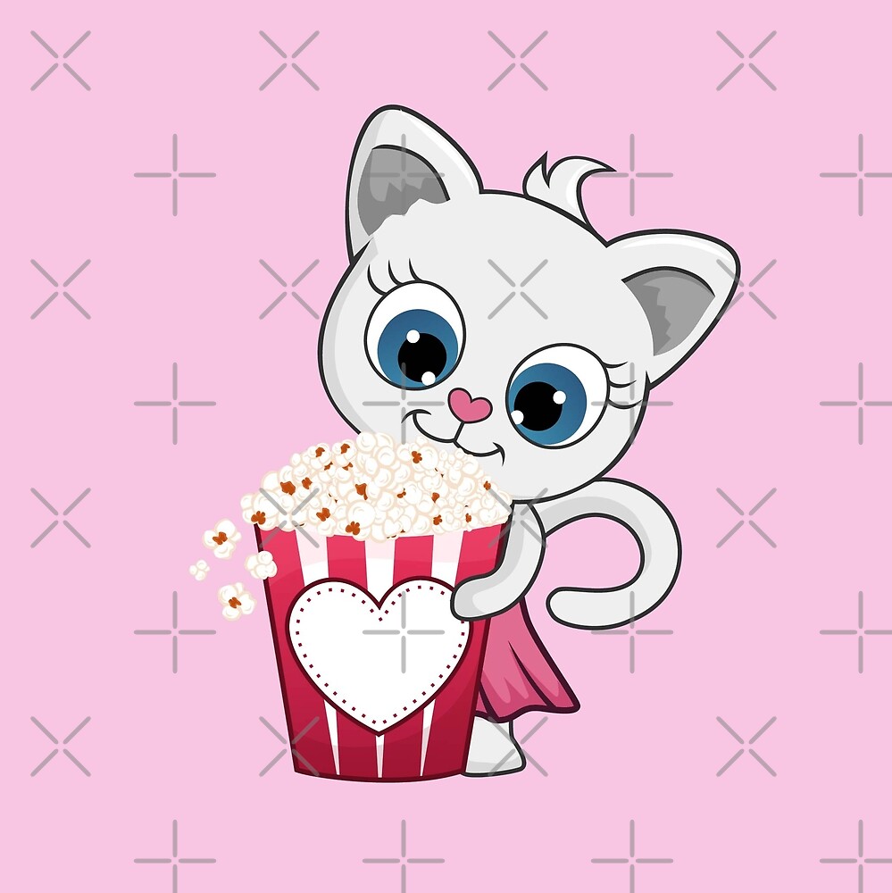 "Cute kitty eating popcorn" by Earthsavers | Redbubble