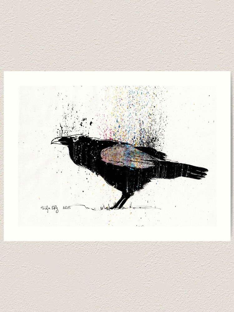 "Glitch raven with rainbow ink splatter" Art Print by siljaerg | Redbubble