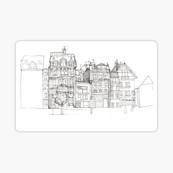 "Black and white City Buildings" Sticker by nathandraws | Redbubble