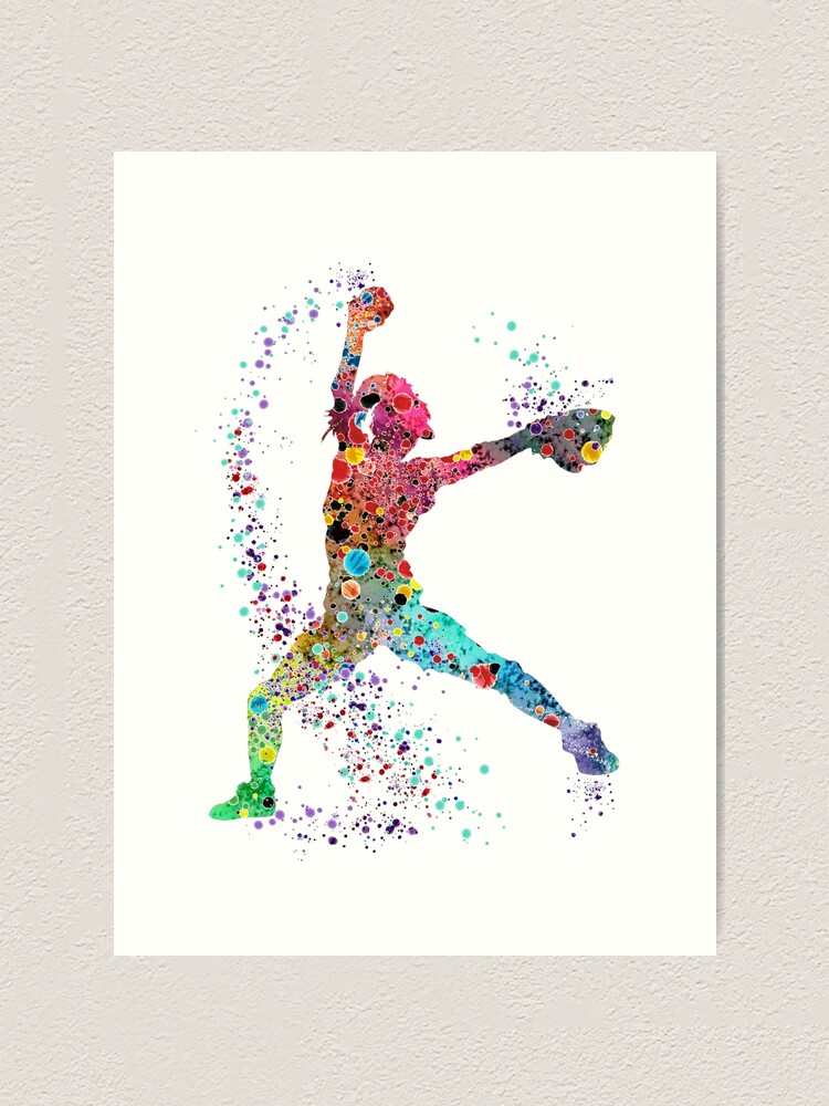 "Girl Baseball Softball Pitcher Watercolor Painting Art Print" Art ...