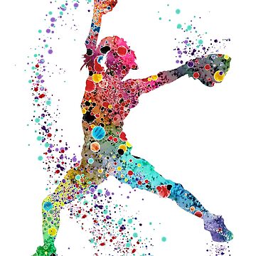 "Girl Baseball Softball Pitcher Watercolor Painting Art Print" Art ...