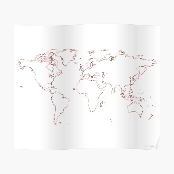 "Rose Gold Hand drawn Line World Map" Poster for Sale by alexvoss ...