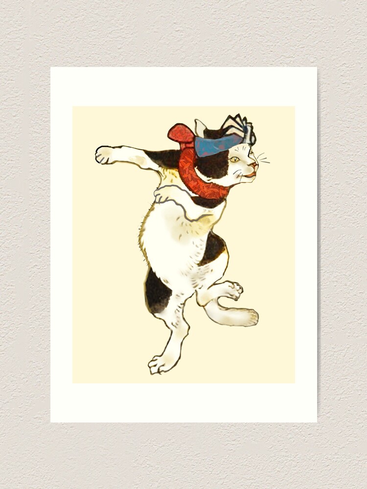 "Vintage Japanese Dancing Cat Ukiyo-e Art" Art Print by simpsonvisuals ...