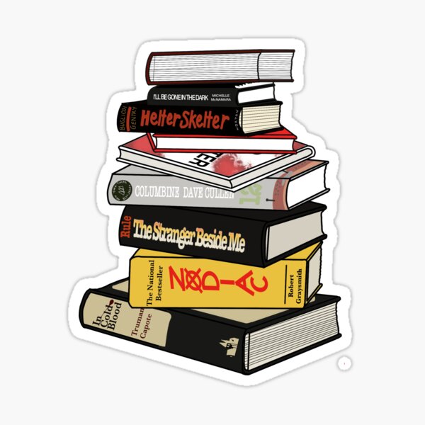 "True Crime Book Pile" Sticker for Sale by leeseylee | Redbubble