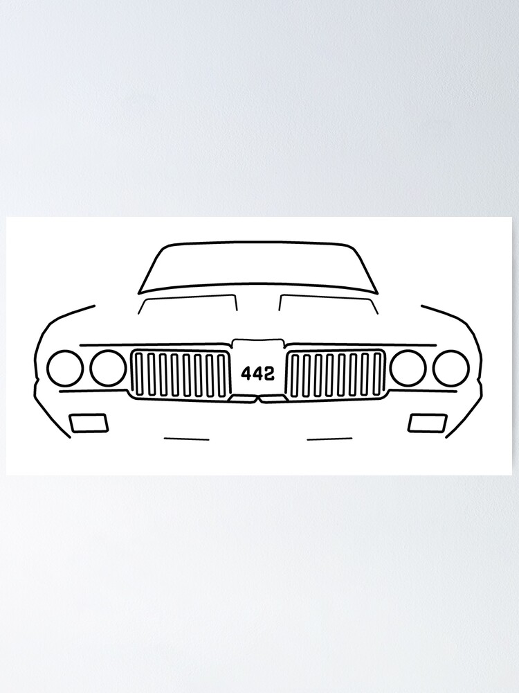 "Oldsmobile Cutlass 442 classic car outline graphic (black)" Poster for ...