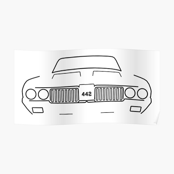 "Oldsmobile Cutlass 442 classic car outline graphic (black)" Poster for ...