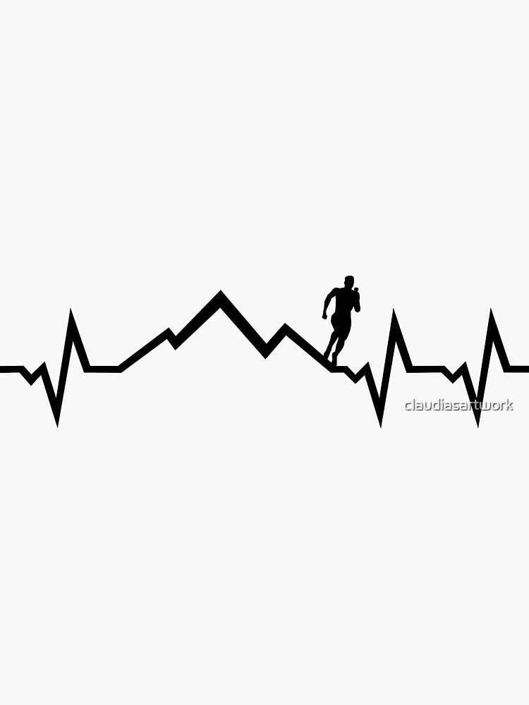 "Mountain run heartbeat, running ECG" Sticker by claudiasartwork ...