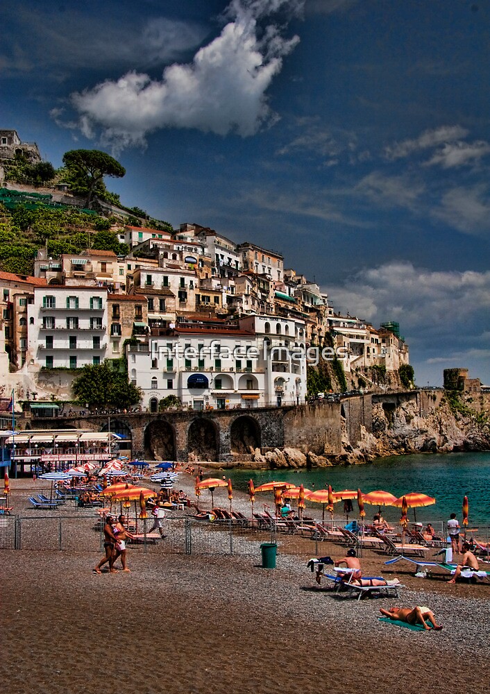 "Beach scene in the medieval town of Amalfi, Italy" by InterfaceImages ...