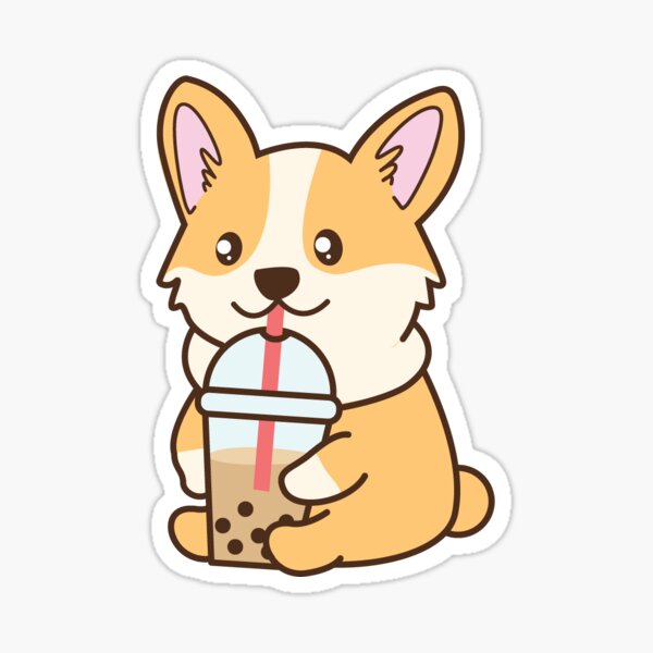 "Cute Corgi "Clara" with Milk Tea/Boba" Sticker for Sale by pmggonzales ...