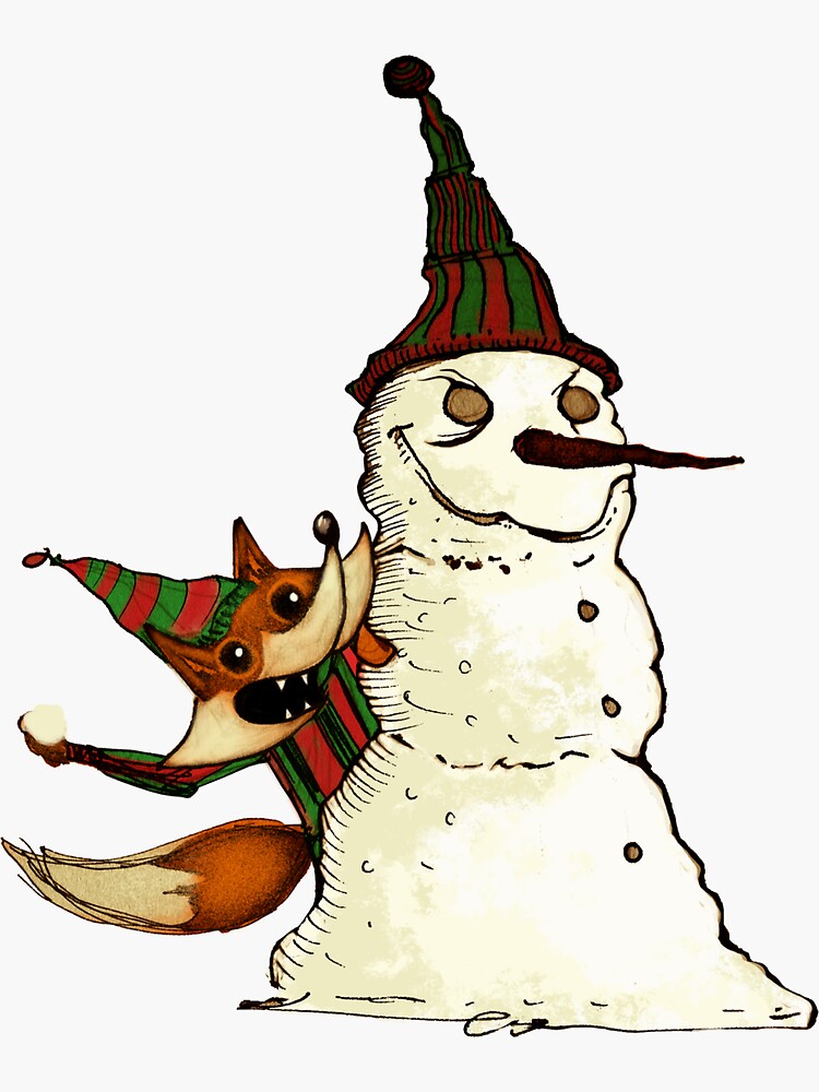"fox and snowman" Sticker for Sale by pencildog | Redbubble