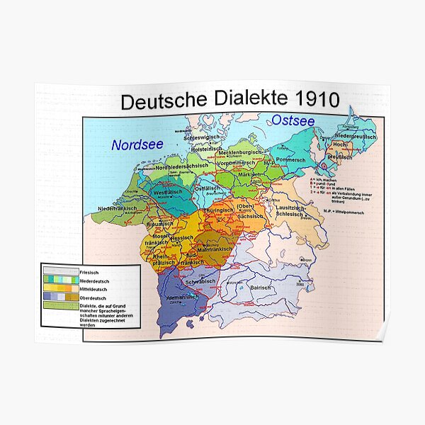 "German Dialects...regional map vintage 1910." Poster for Sale by ...