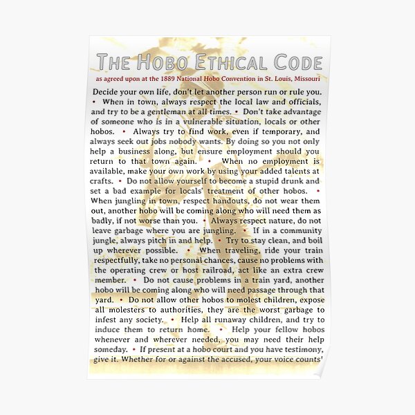 "The Hobo Ethical Code" Poster by KLondike-5 | Redbubble