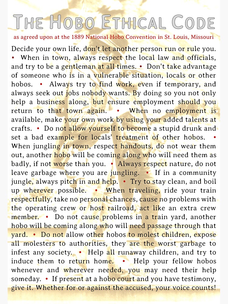 "The Hobo Ethical Code" Sticker for Sale by KLondike-5 | Redbubble