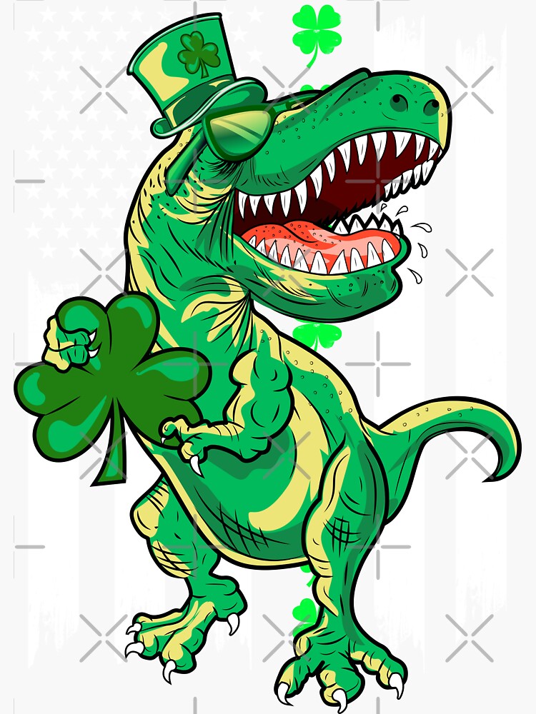 "T Rex Happy St Patricks Day Pat Trex Pun Dinosaur USA Flag" Sticker for Sale by BRVART | Redbubble