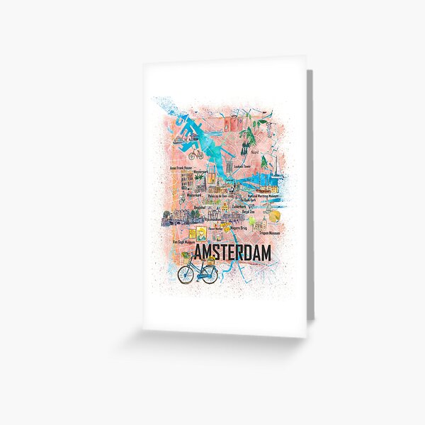 "Amsterdam Netherlands Illustrated Map with Main Roads Landmarks and ...