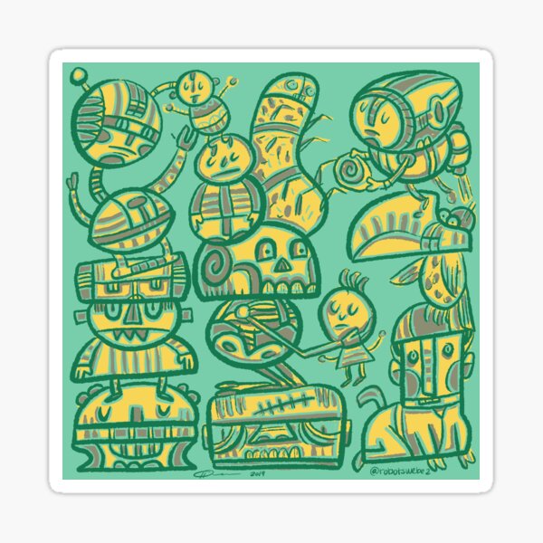 " Robot buddies havin fun" Sticker by Gammaraybots | Redbubble