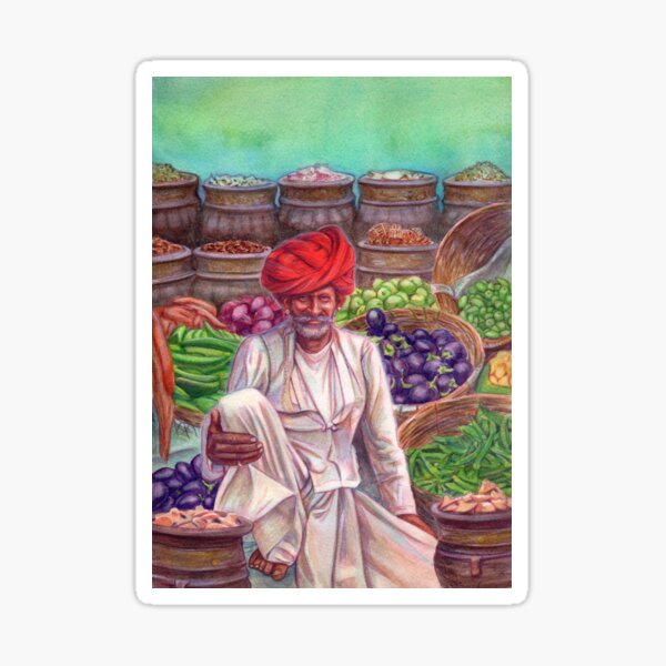 "India - Card 25 - Market Stall" Sticker by Artybel | Redbubble