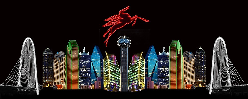 "Skyline of Mirrored Dallas Icons With Transparent Background" by ...
