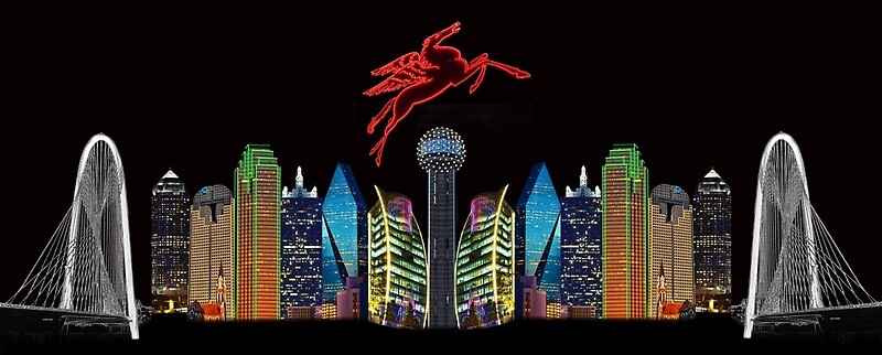 "Skyline of Mirrored Dallas Icons With Transparent Background" by ...