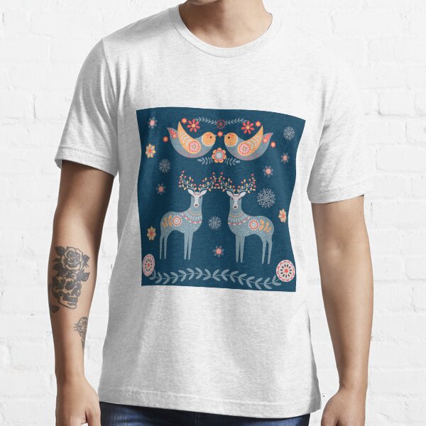 "Nordic Winter Blue" T-shirt for Sale by mariaheyens | Redbubble | deer ...