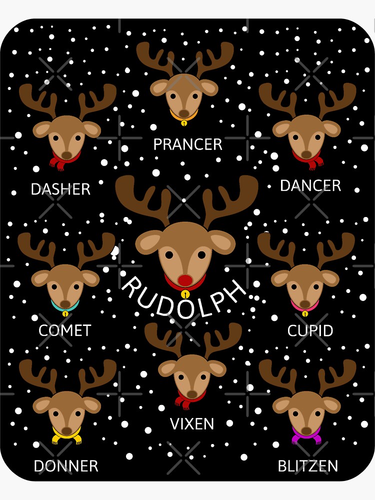"Rudolph and All Santa Claus's Reindeer Names" Sticker for Sale by ...