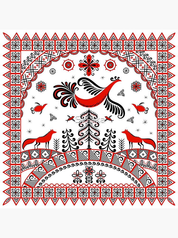 "Bird of happiness. Mezen hand painted. Folk Art." Sticker by Skaska ...