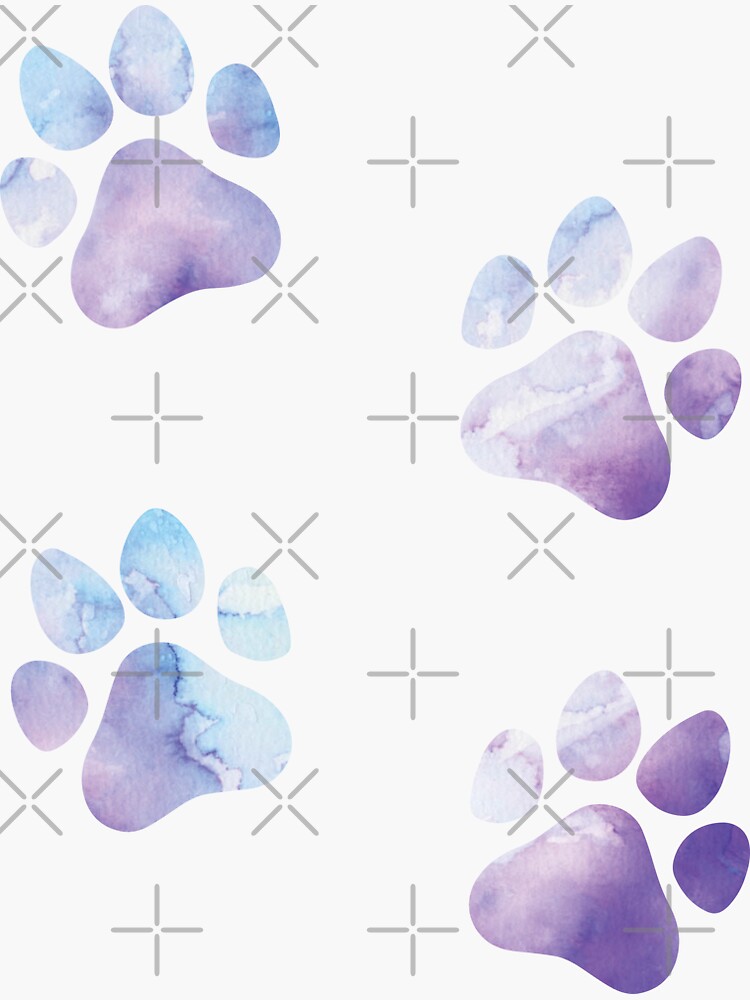 "Purple and Blue Watercolor Dog Paws Design, Dog Stickers" Sticker for ...