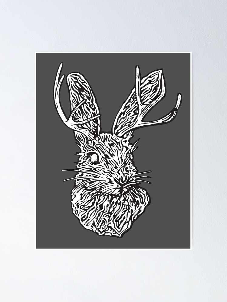 "Hand Drawn Black and white Jackalope" Poster for Sale by jesseladret ...