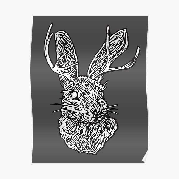 "Hand Drawn Black and white Jackalope" Poster for Sale by jesseladret ...