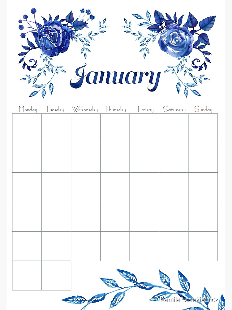 "January undated calendar Monday" Poster for Sale by Kamila Stankiewicz ...