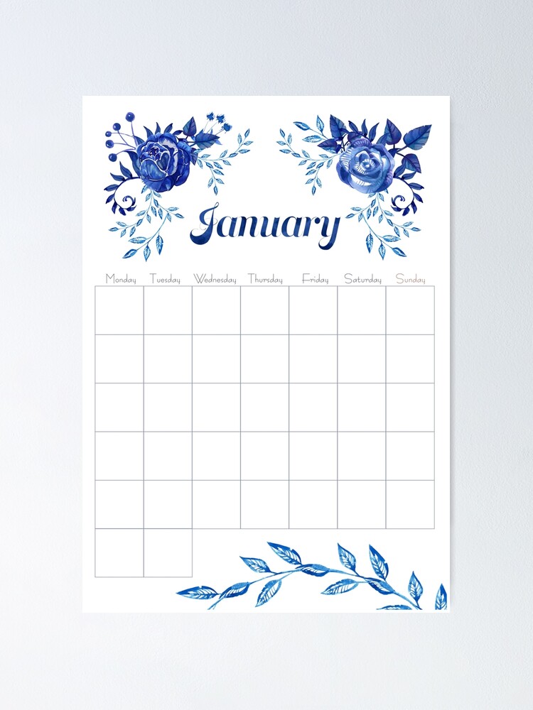 "January undated calendar Monday" Poster for Sale by Kamila Stankiewicz ...