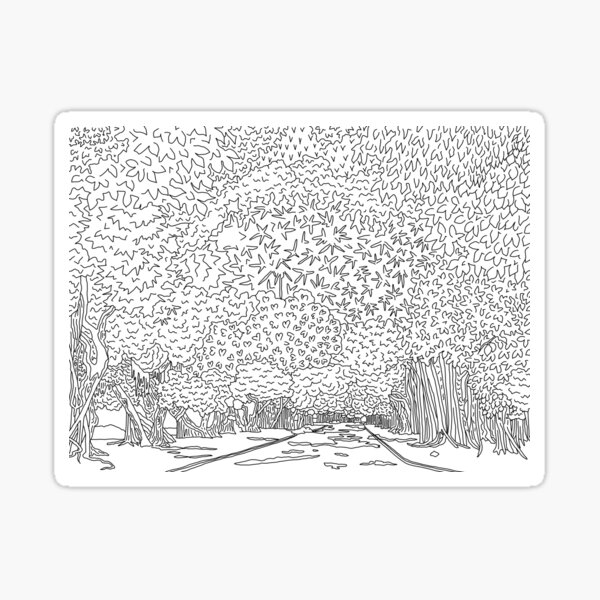 "Banyan Tree Driveway - Line Art" Sticker by m-lapino | Redbubble