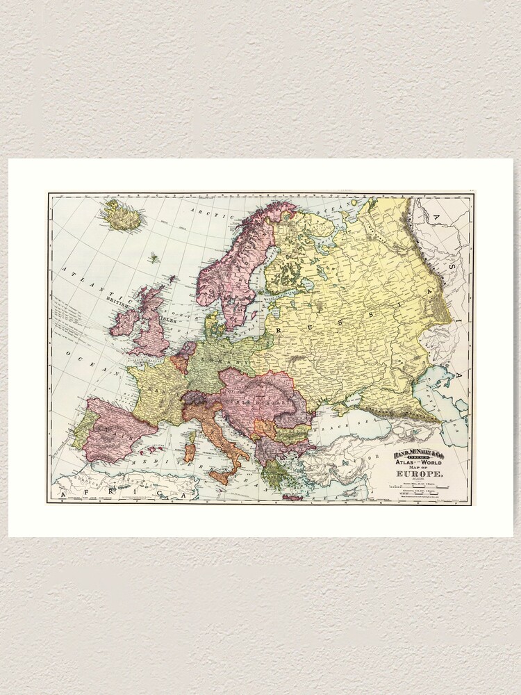 "Vintage Old Map of Europe, Digital Download Map of Europe" Art Print ...