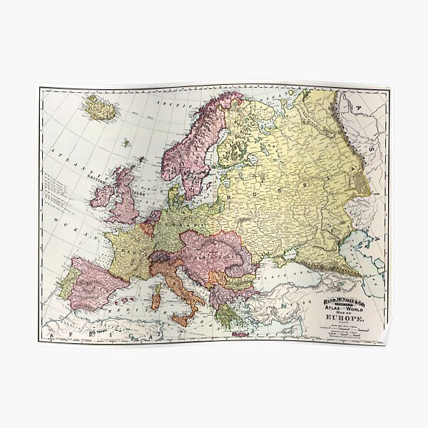 "Vintage Old Map of Europe, Digital Download Map of Europe" Poster for ...