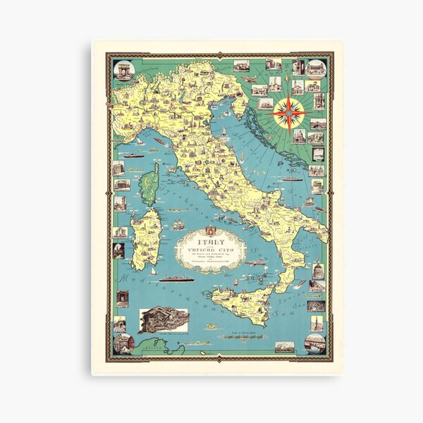 "Vintage Italy Map, Italia Map, Old Map of Italy, Pictorial Map of ...