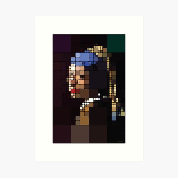 "Girl with a Pearl Earring Pixelated" Art Print by charlizeart | Redbubble