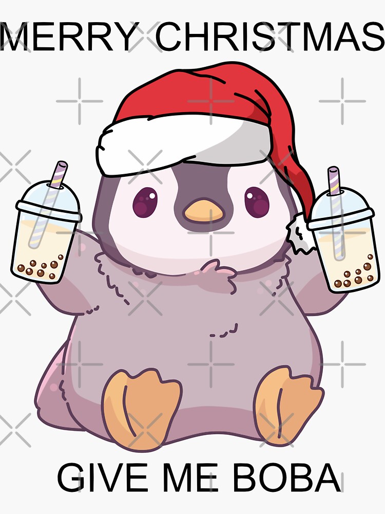 "Christmas Cute Little Pengu wants Boba" Sticker for Sale by SirBobalot ...