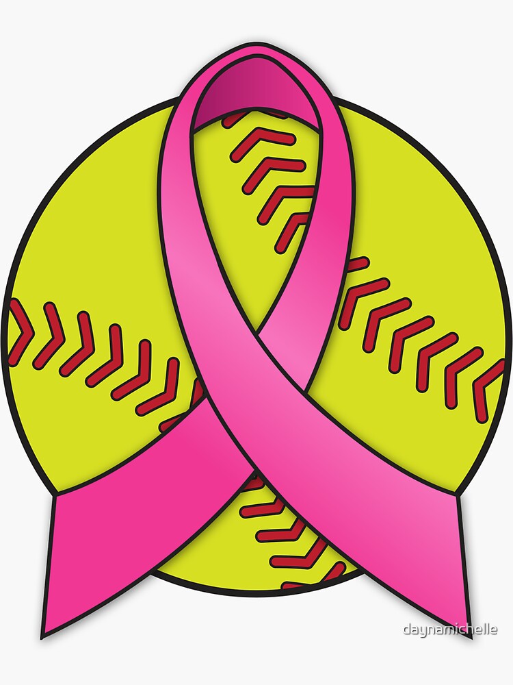 "Softball Pink Ribbon Breast Cancer" Sticker by daynamichelle | Redbubble
