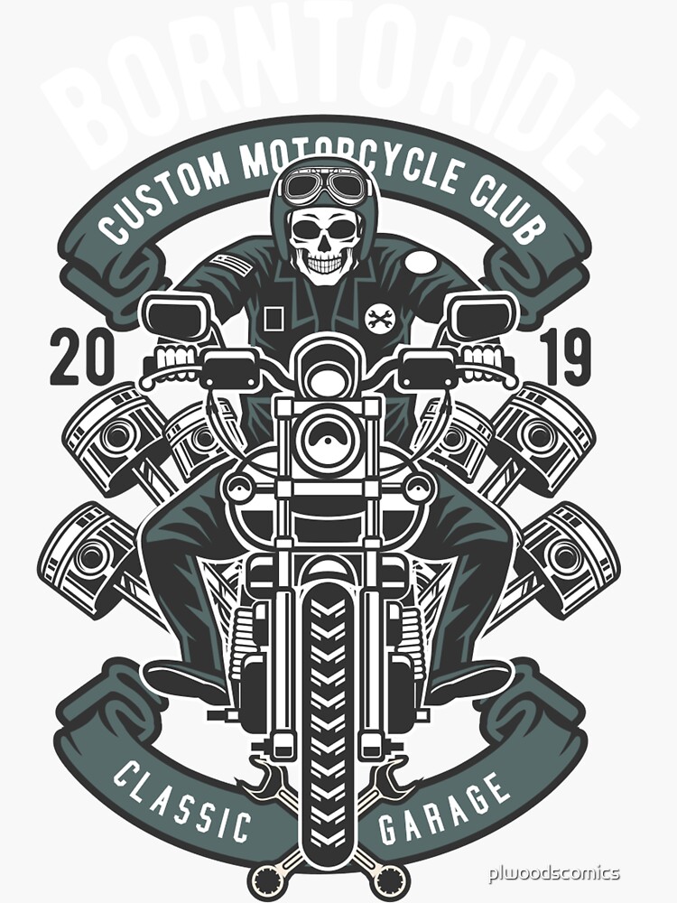 "Custom Motorcycle Club - Retro Design" Sticker by plwoodscomics ...