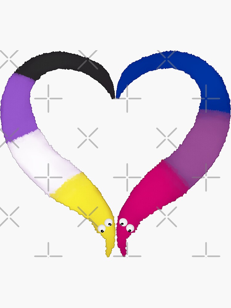 "Nonbinary Bi Worm on a String Heart" Sticker for Sale by guavaowl ...