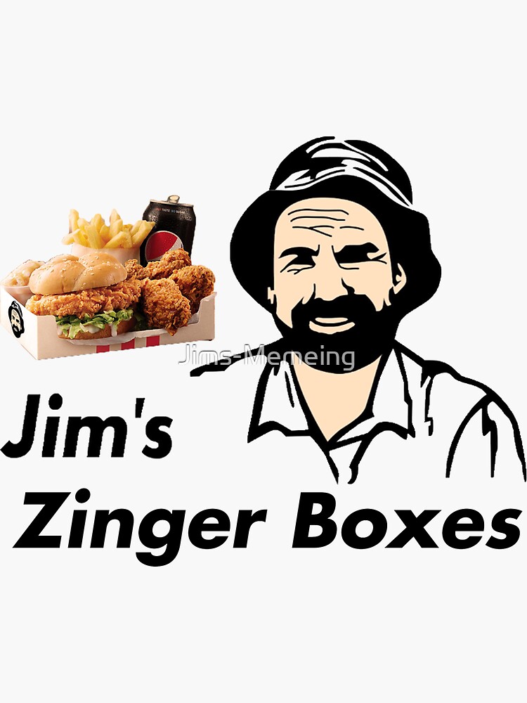 "Jim's Zinger Boxes" Sticker for Sale by Jims-Memeing | Redbubble