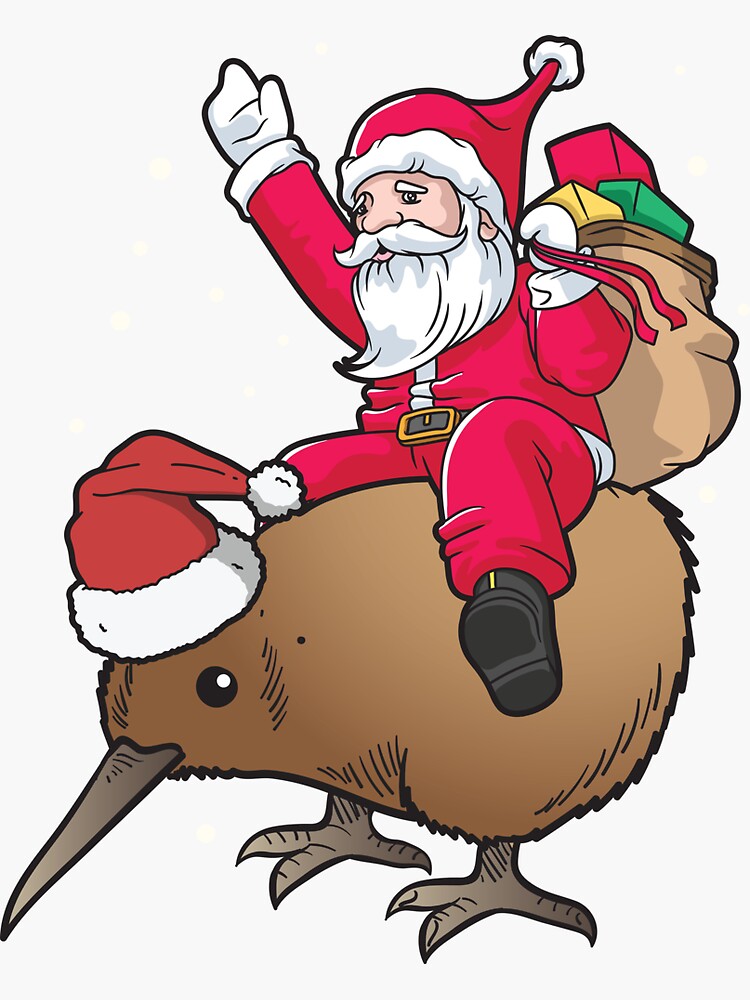 "Funny New Zealand Santa Riding Kiwi Bird Holiday Christmas Tree Bauble ...