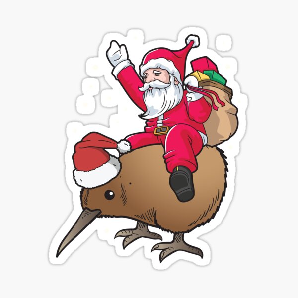 "Funny New Zealand Santa Riding Kiwi Bird Holiday Christmas Tree Bauble ...