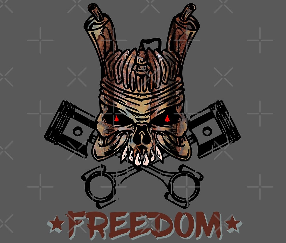 "Motorcycle Engine Skull Crossed Pistons Freedom" by CharJens | Redbubble