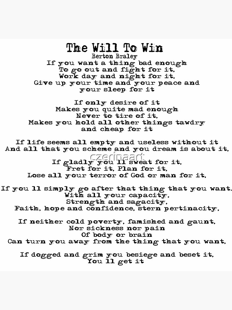 "Will To Win Poem" Sticker for Sale by czerinaart | Redbubble