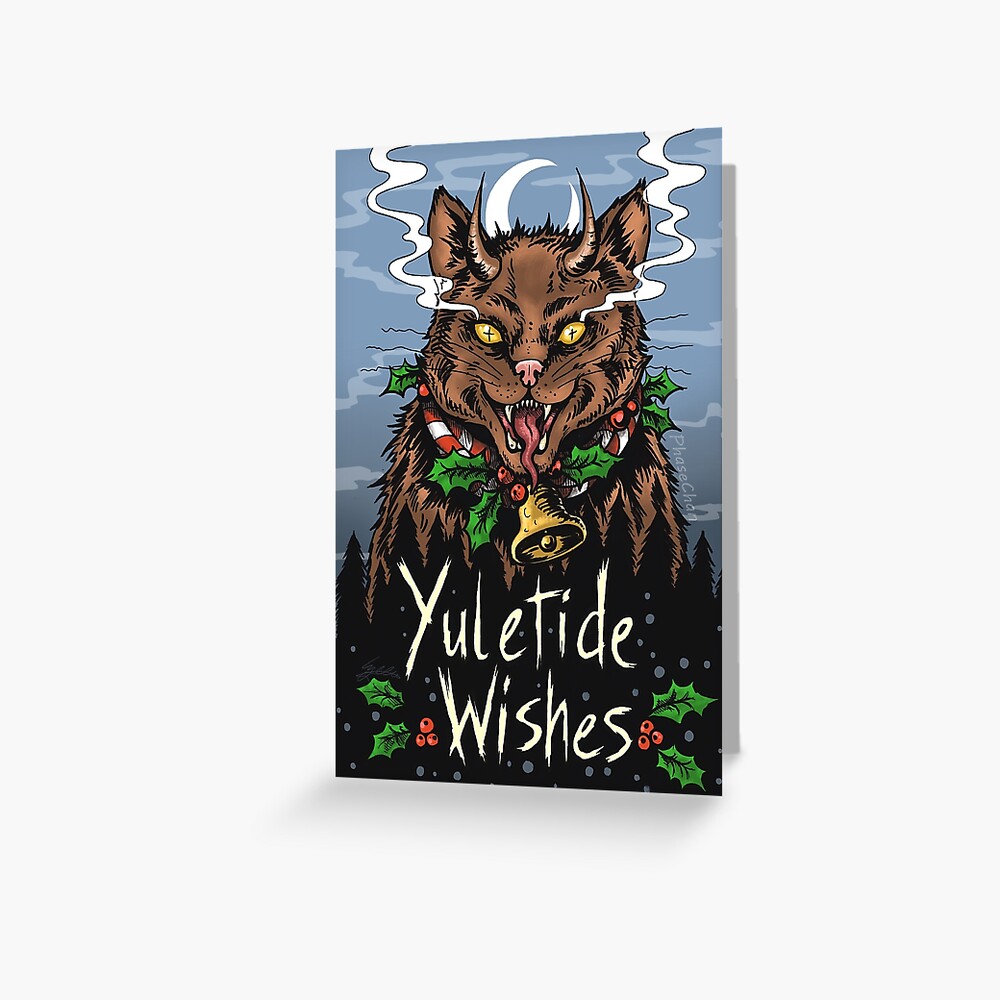 ""Yuletide Wishes" - Yule Cat Christmas Card" Greeting Card for Sale by ...