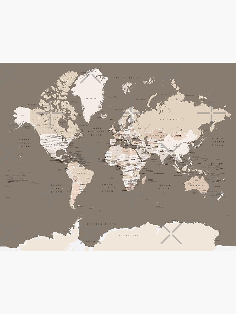 Brown world map with cities Premium Matte Vertical Poster sold by ...